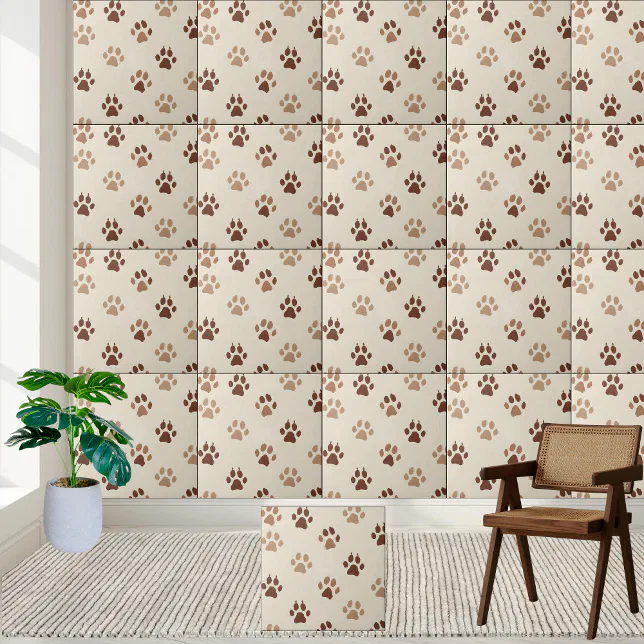Brown and Cream Paw Print Tile | Zazzle
