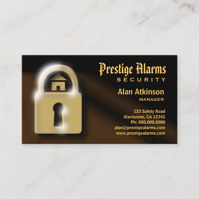 Brown and Gold Pad Lock Security Business Cards | Zazzle