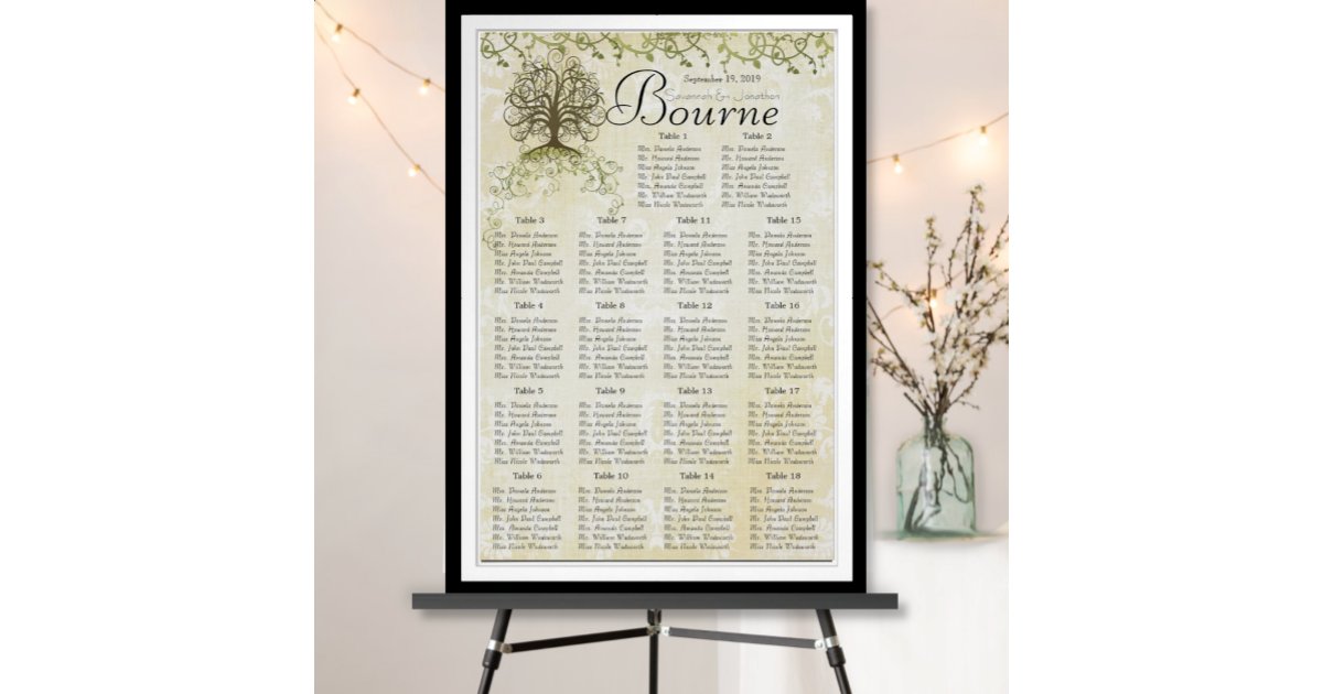 Brown and Green Swirl Tree Reception Seating Chart | Zazzle