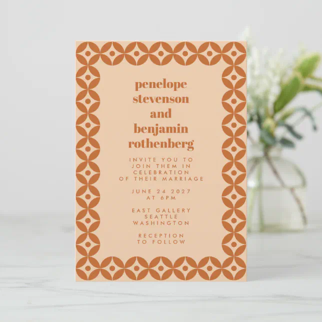 Brown and Tan Mid Mod Geometric Chic Wedding Invitation | Zazzle