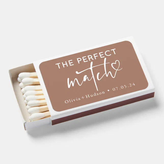 Brown and White Elegant Minimalist Wedding Matchboxes | Zazzle