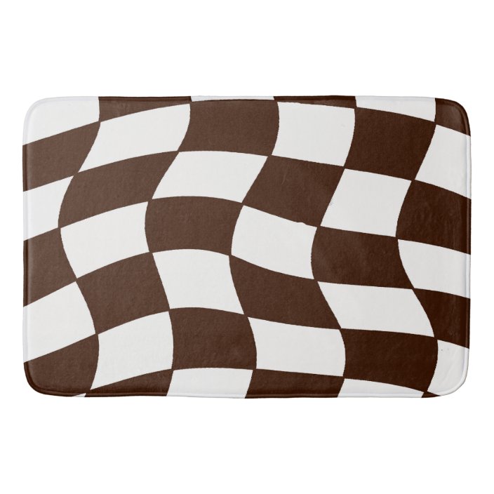 Brown and White Wavy Checkerboard Bath Mat | Zazzle.com