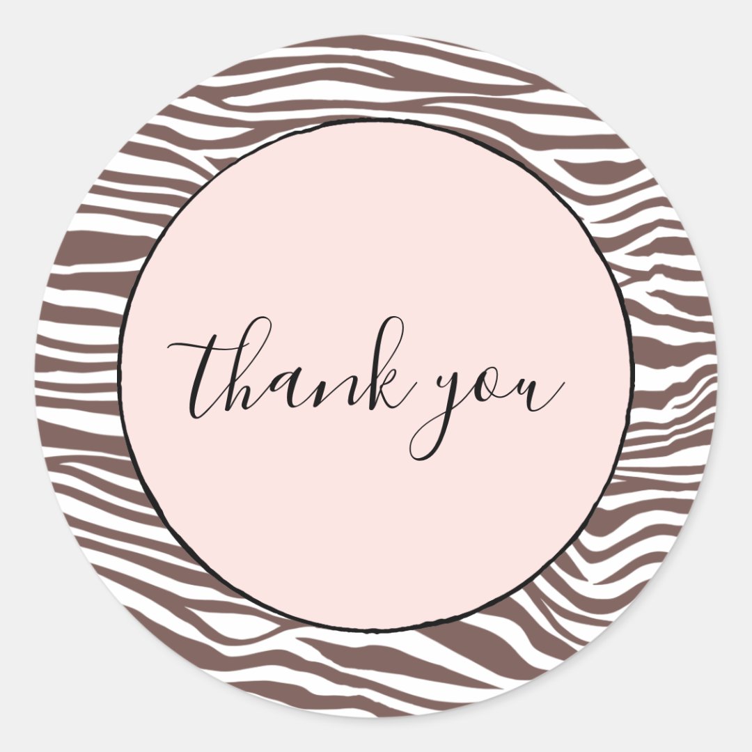 Brown Animal Print Stripes Thank you Classic Round Sticker | Zazzle