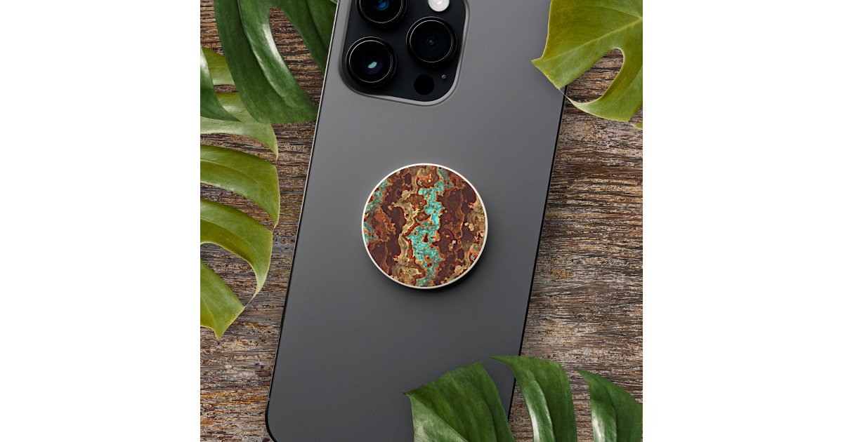 Brown Aqua Turquoise Green Geode Marble Pattern PopSocket | Zazzle