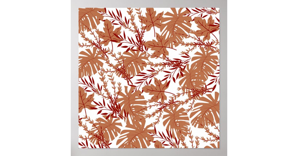 Brown Autumn Floral Leaves Y2K Pattern Poster | Zazzle