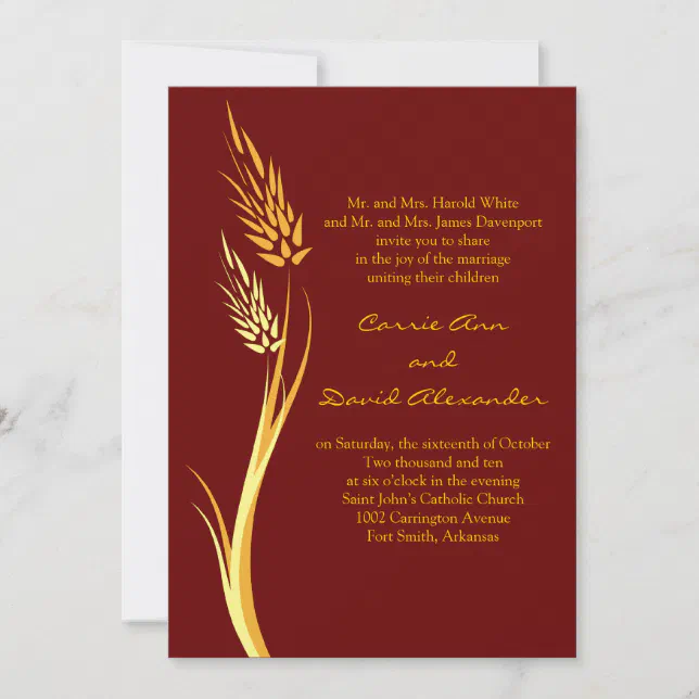 Brown Autumn Wheat Wedding Invitation | Zazzle