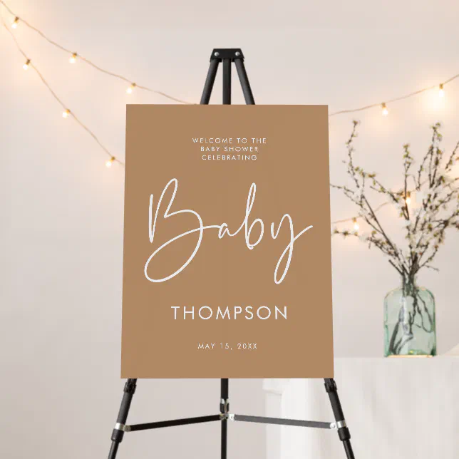 Brown Baby Shower Custom Welcome Sign Modern Boho | Zazzle