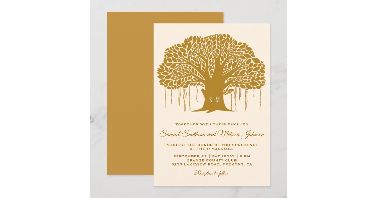 Brown Banyan Tree Monogram Wedding Invitation | Zazzle