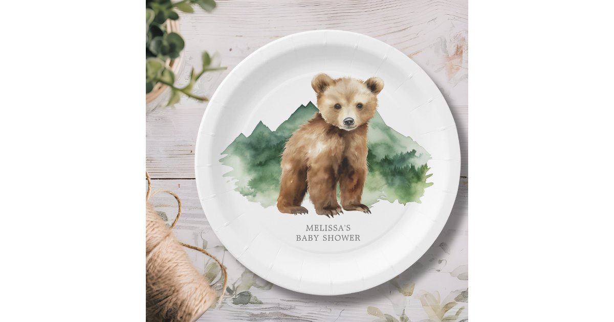 Brown Bear Cub Baby Shower Paper Plates | Zazzle