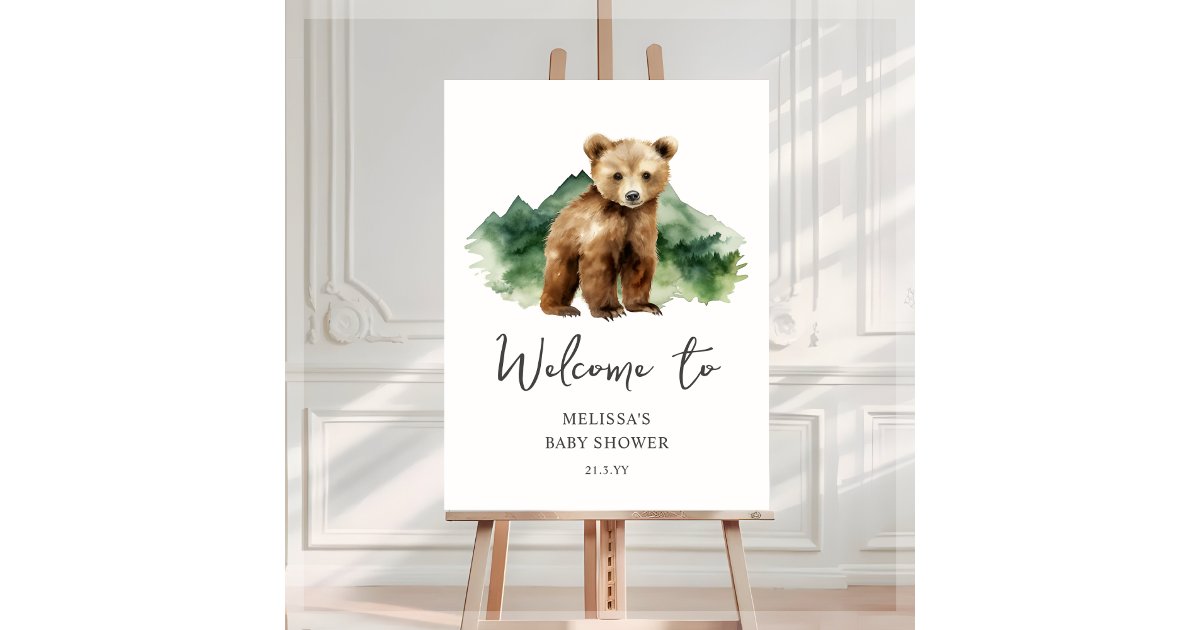 Brown Bear Cub Baby Shower Welcome Sign | Zazzle