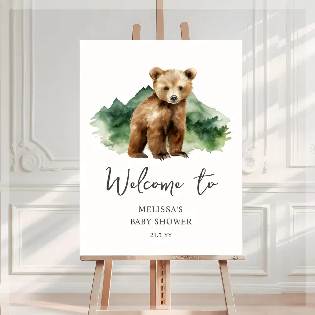 Brown Bear Cub Baby Shower Welcome Sign | Zazzle