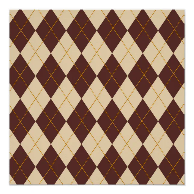 Brown Beige Autumn Fall Argyle Diamond Pattern Poster | Zazzle