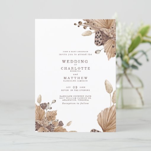Brown & Beige Dried Foliage Wedding Invitation | Zazzle