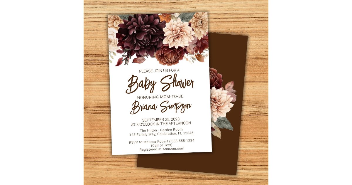 Brown Beige Flowers Floral Baby Shower Invitation | Zazzle