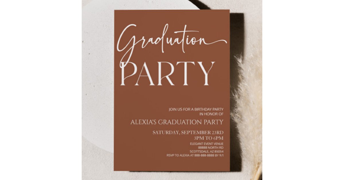 Brown Boho Bohemian Minimal Graduation Party Invitation | Zazzle