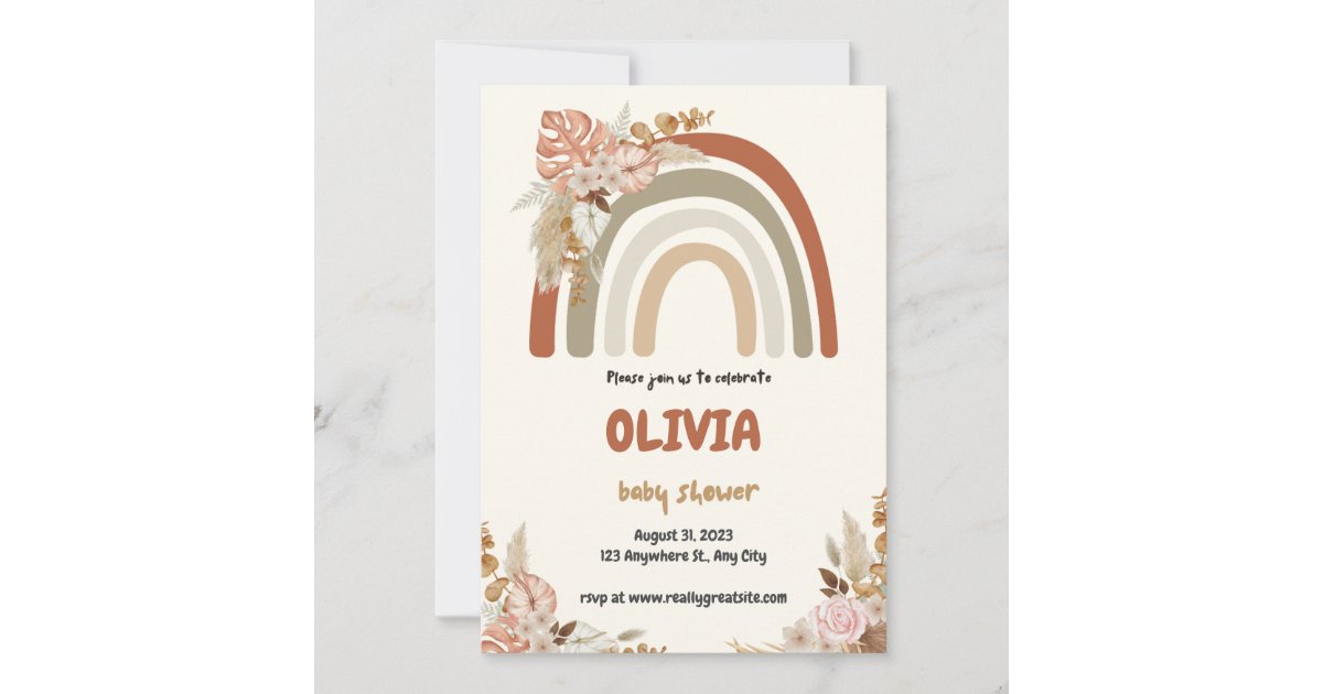 Brown Boho Rainbow Baby Shower Invitation | Zazzle