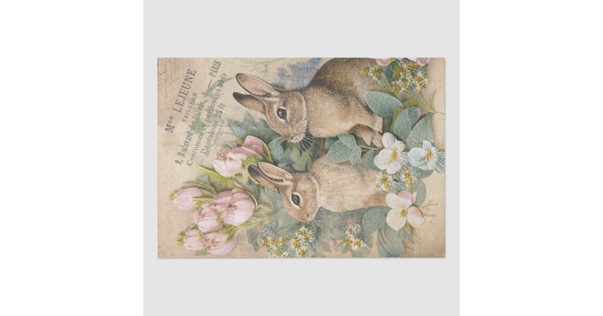 Brown Bunny Rabbit Floral Shabby French Decoupage Tissue Paper | Zazzle