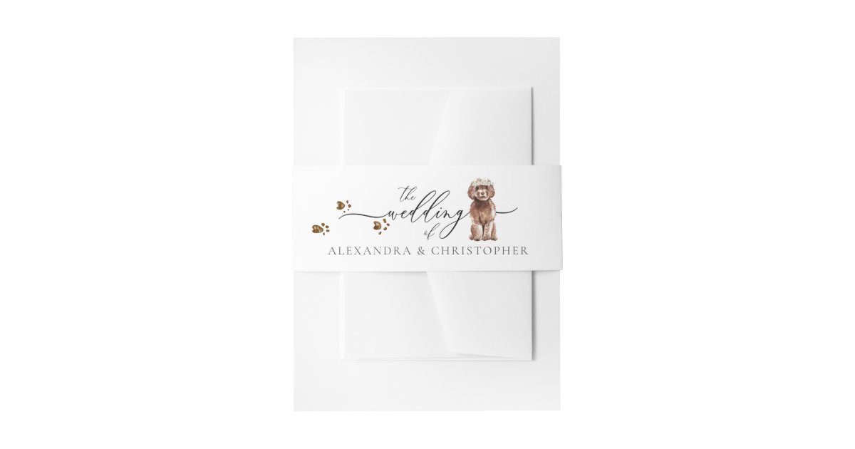 Brown Cavapoo puppy Dog Owner Wedding Calligraphy Invitation Belly Band ...