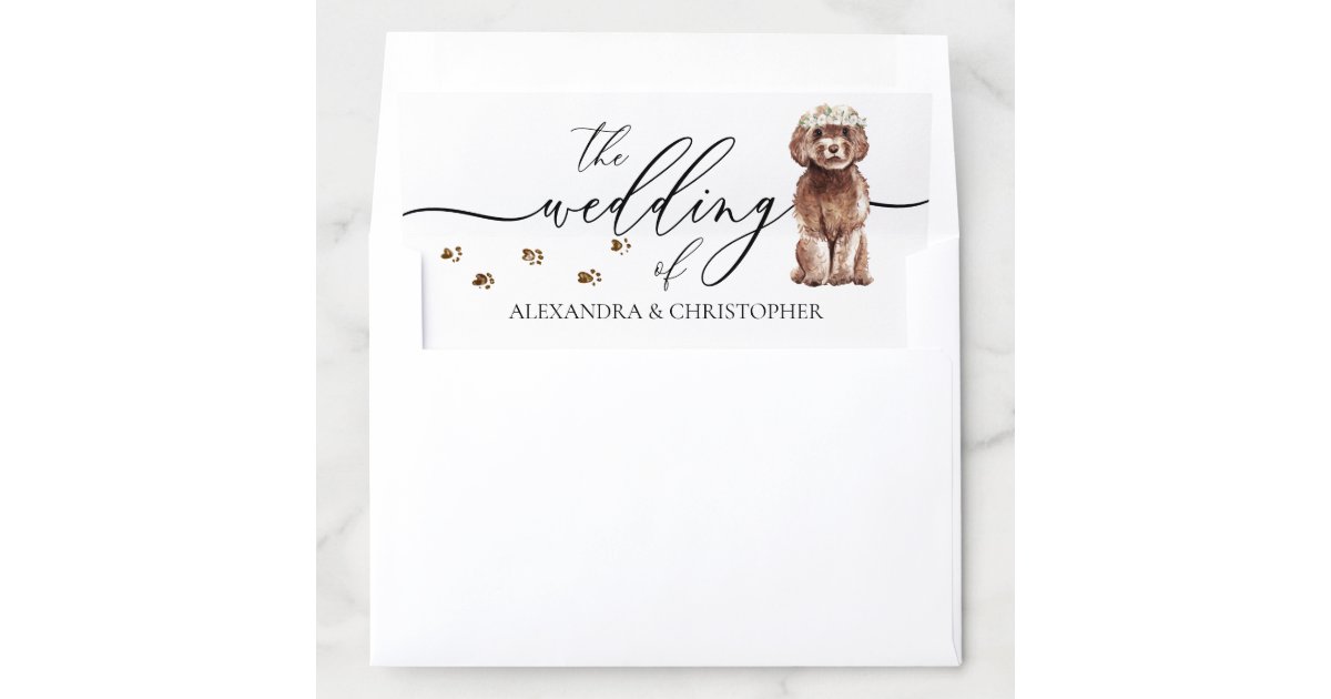 Brown Cavapoo puppy dog Wedding Calligraphy Envelope Liner | Zazzle
