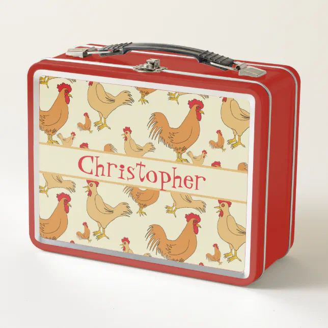 Brown Chicken Design Personalise Metal Lunch Box | Zazzle