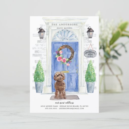 Brown Cockapoo Front Door Moving Announcement | Zazzle