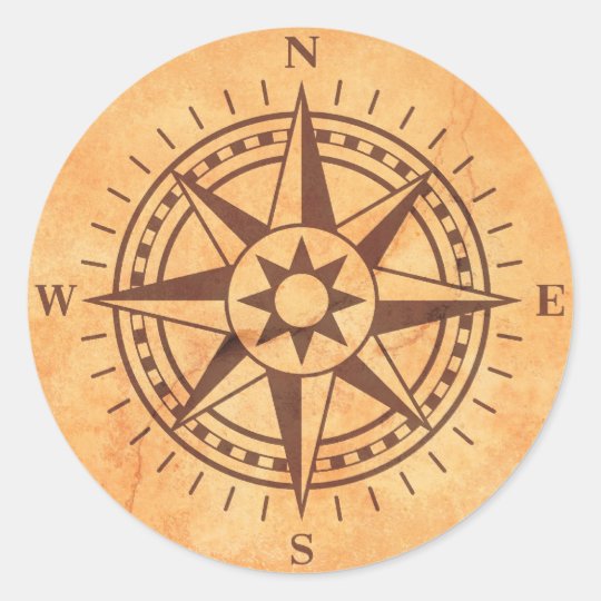 Brown compass rose on stone wall texture stickers | Zazzle.com