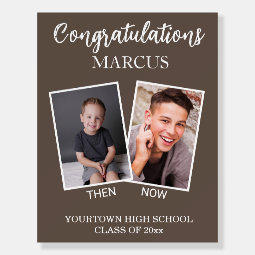 Brown Congratulations 2 Photo Then Now Graduation Foam Board | Zazzle