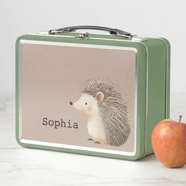 Brown Cream Cute Hedgehog Personalized Metal Lunch Box | Zazzle