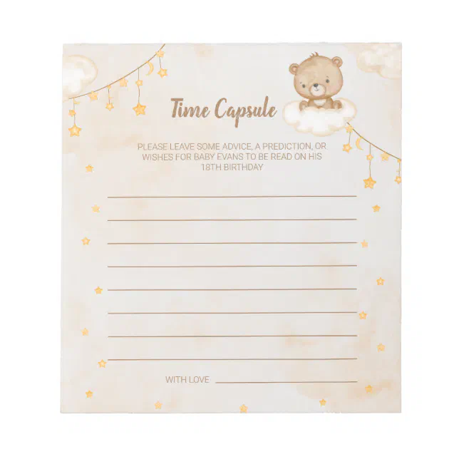Brown Cute Bear Baby Shower Time Capsule Notepad | Zazzle