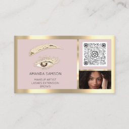 Brown Eyelash Brow Makeup Logo Qr Code Rose Foto Business Card | Zazzle