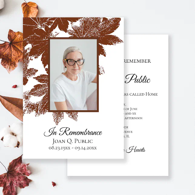 Brown Fall Leaves Death Anniversary Invitation | Zazzle