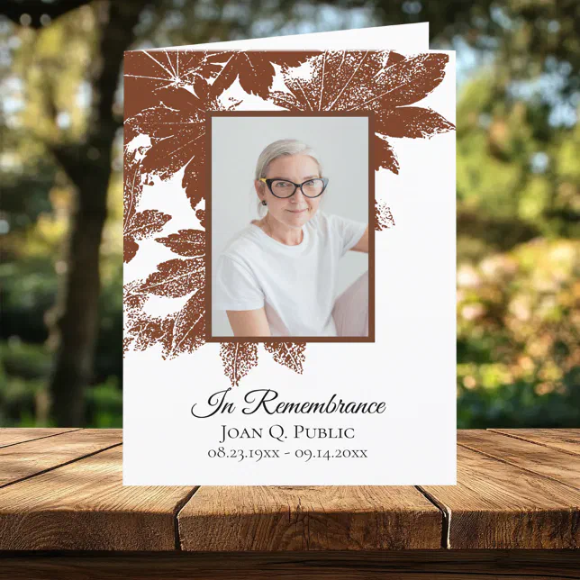 Brown Fall Leaves Funeral Memorial Sympathy Thank You Card | Zazzle
