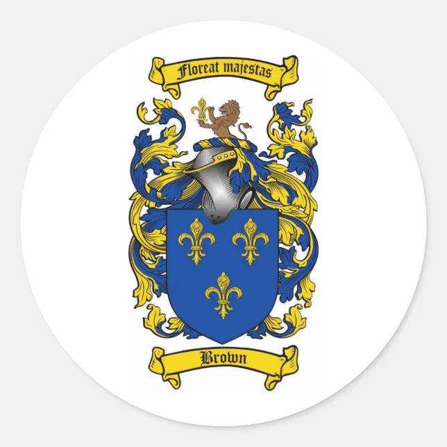 BROWN FAMILY CREST - BROWN COAT OF ARMS CLASSIC ROUND STICKER | Zazzle