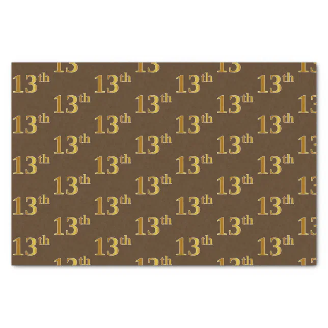 Brown, Faux Gold 13th (Thirteenth) Event Tissue Paper | Zazzle