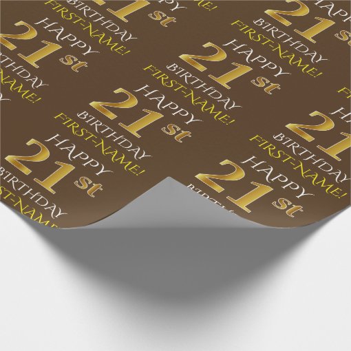 Brown, Faux Gold "HAPPY 21st BIRTHDAY" Wrapping Paper | Zazzle