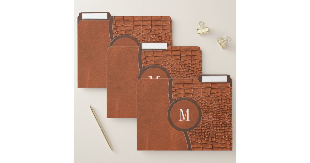 Brown Faux Leather Alligator Skin Luxury Monogram File Folder | Zazzle