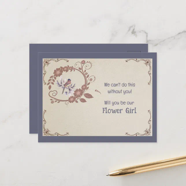 Brown Floral and Bird Flower Girl Invitation | Zazzle