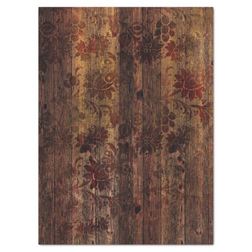 Brown Floral Rustic Wood Decoupage Tissue Paper | Zazzle