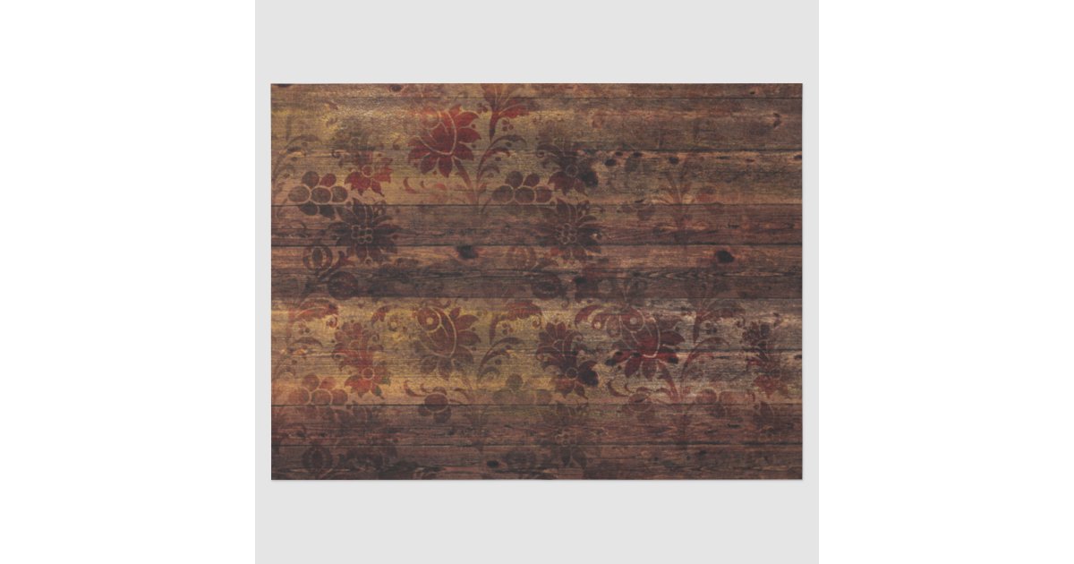 Brown Floral Rustic Wood Decoupage Tissue Paper | Zazzle