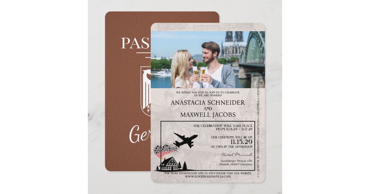 Brown Germany Passport Wedding Invitation | Zazzle