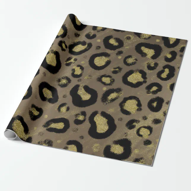 Brown Gold Glitter & Black Leopard Cheetah Print Wrapping Paper | Zazzle