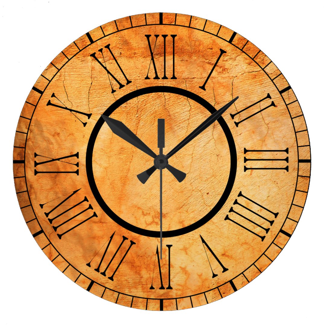 Brown golden terracotta brick wall roman numbers large clock | Zazzle