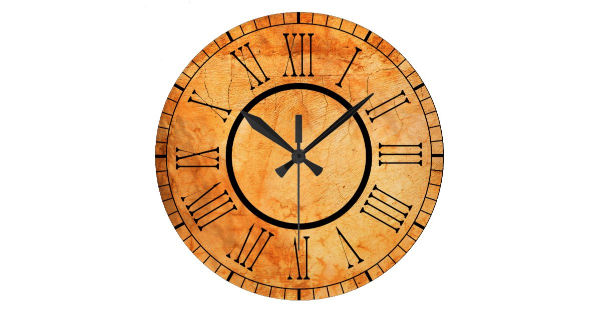 Brown golden terracotta brick wall roman numbers large clock | Zazzle