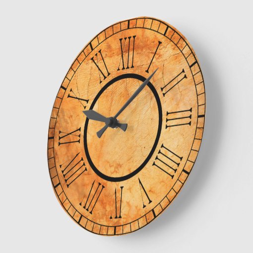 Brown golden terracotta brick wall roman numbers large clock | Zazzle