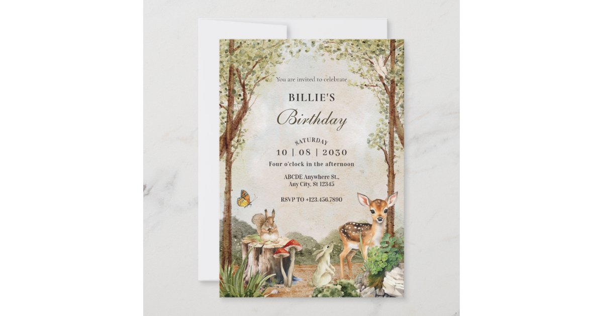 BROWN GREEN WOOD WILDLIFE NATURE Birthday Invitation | Zazzle