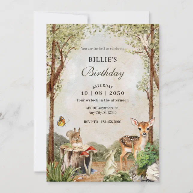 BROWN GREEN WOOD WILDLIFE NATURE Birthday Invitation | Zazzle