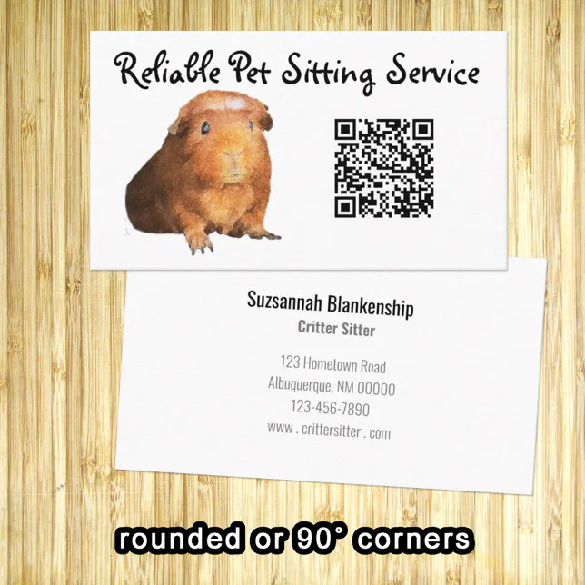Brown Guinea Pig Photo & QR Code Pet Care Business Card | Zazzle