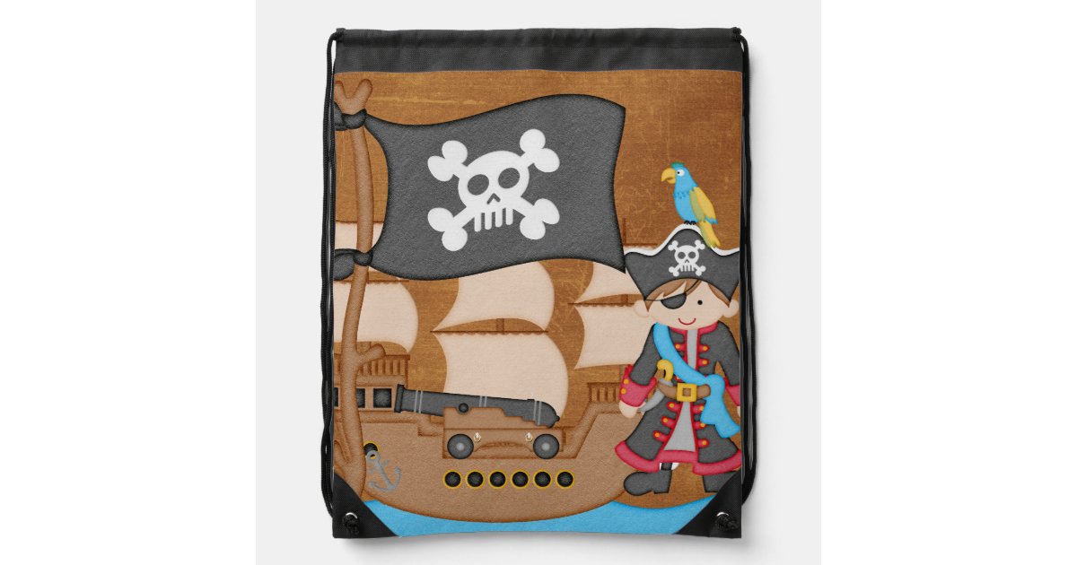 Brown Hair Boy Pirate and Ship Drawstring Bag | Zazzle
