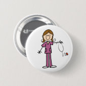 Brown Hair Female Stick Figure Nurse Pinback Button | Zazzle