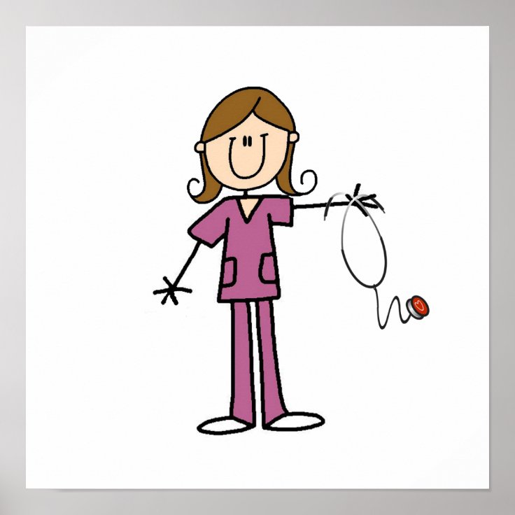 Brown Hair Female Stick Figure Nurse Poster | Zazzle